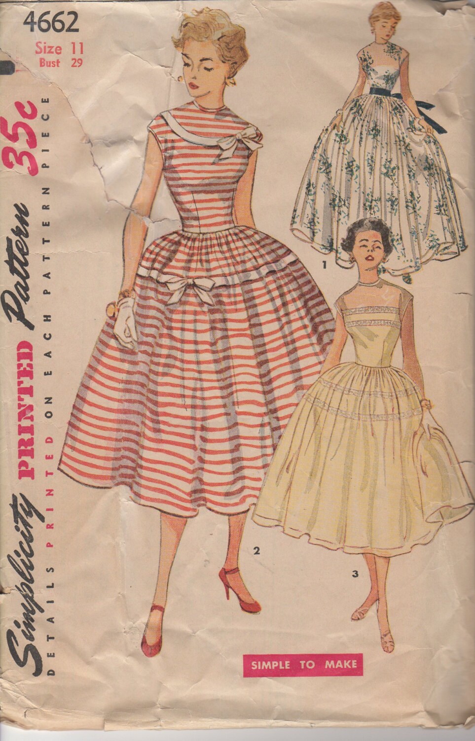 Bust 29-1950's Junior Misses' Dress and Evening Dress Simplicity 4662 ...