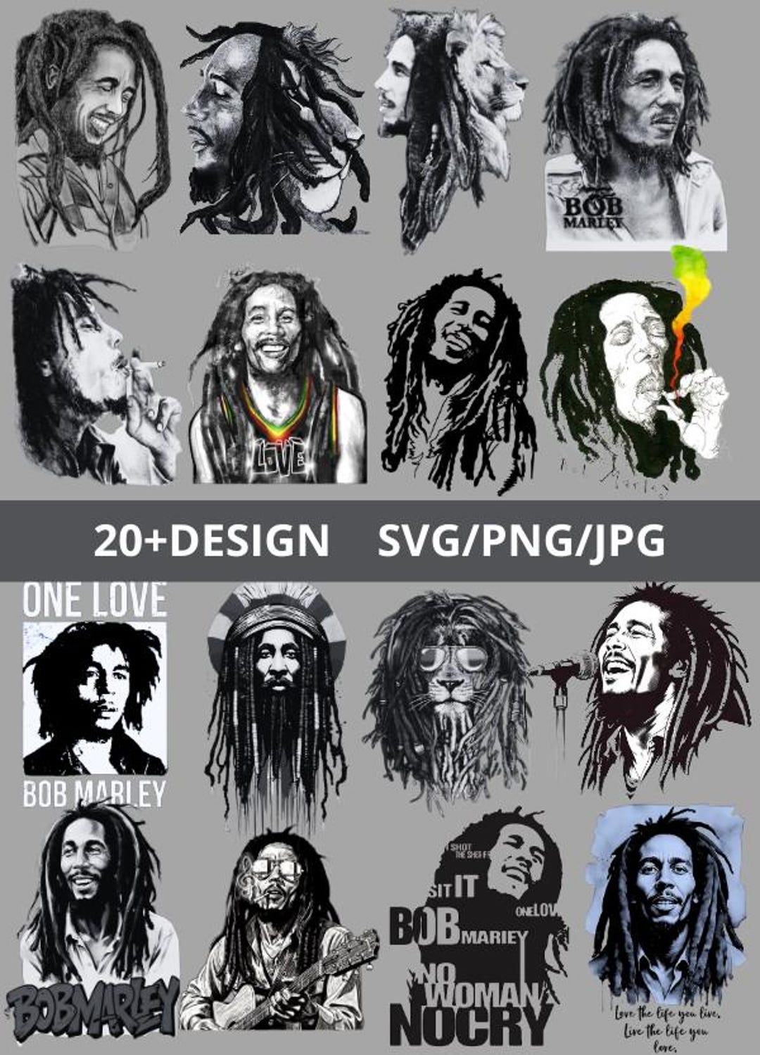 Bob Marley SVG Bundle | Reggae Legend Portraits | Rastafarian Art SVG ...
