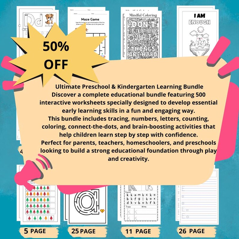 Preschool + Kindergarten Ultimate Bundle | 500 Printable Worksheets ...