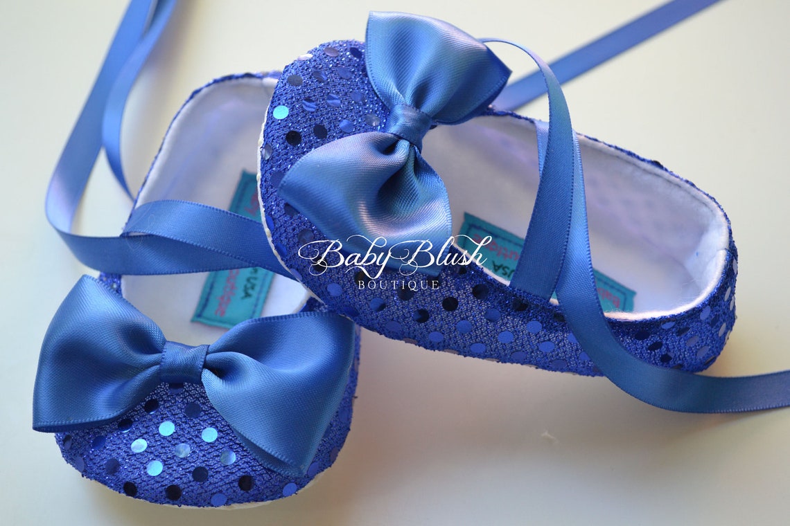 Royal Blue Sequin Baby Shoes Infant Ballerina Slippers Sparkle Baby Boy ...