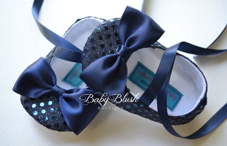 Navy Blue Sequin Baby Shoes Baby Ballerina Slipper - Etsy