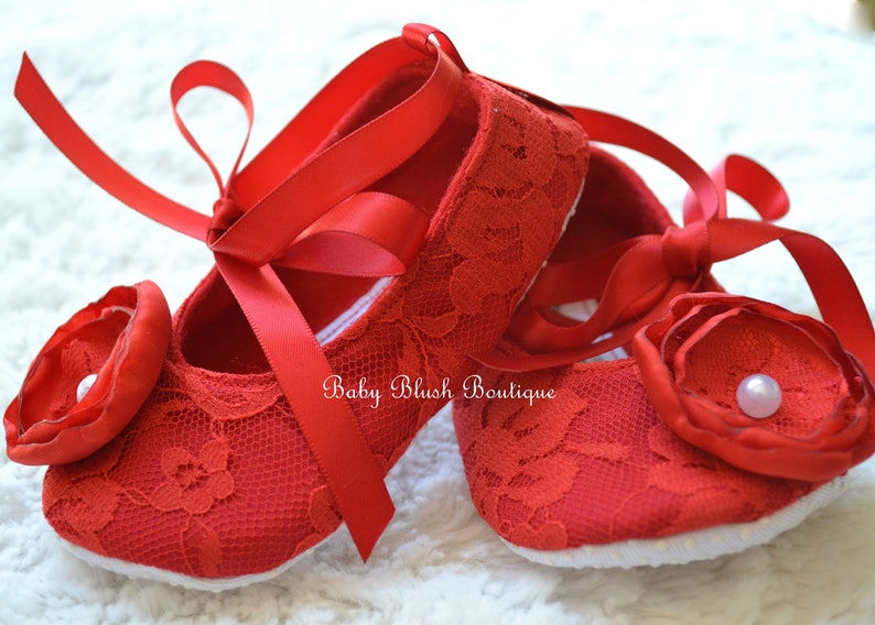 Red Lace Vintage Baby Shoes Ballerina Slippers - Etsy