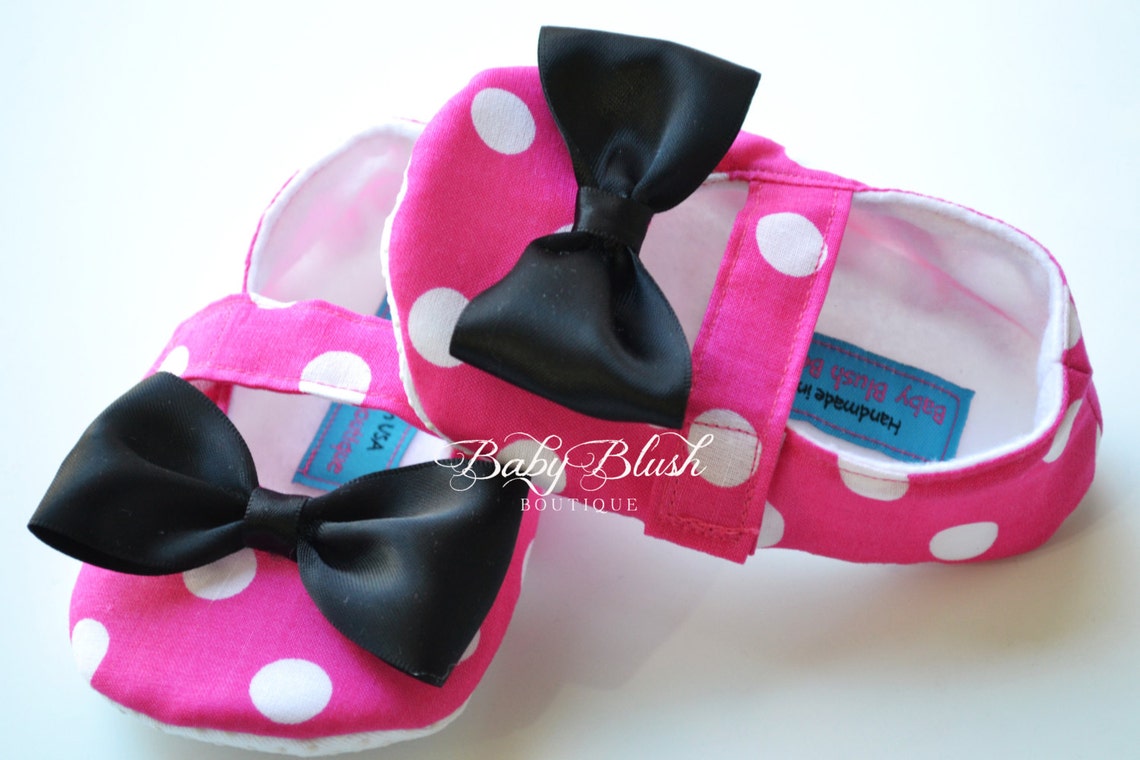 Minnie Inspired Pink Polka Dot Baby Shoes, First Birthday Ballerina ...