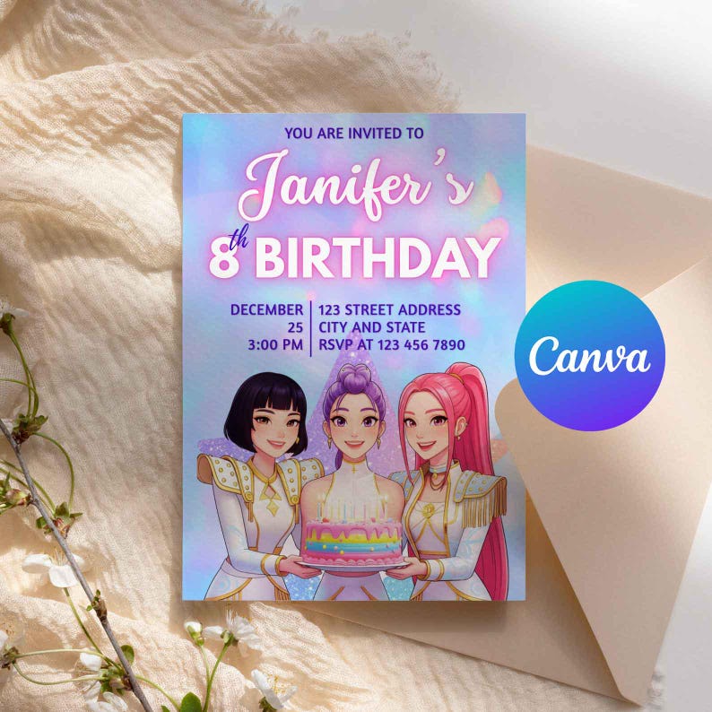 KPOP Demon Hunters Birthday Invitation, Demon Hunter Party Invitation ...