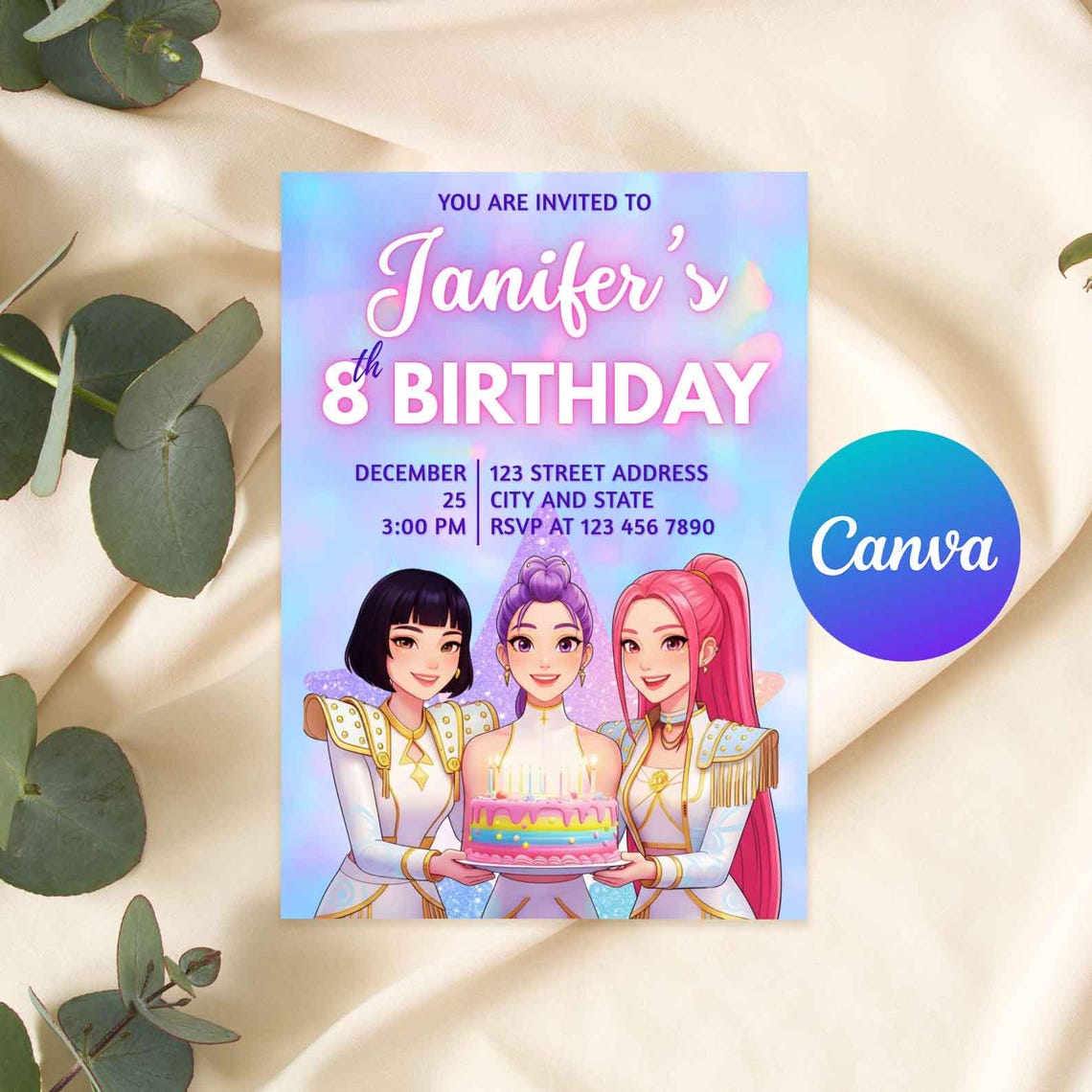 Editable KPOP Demon Hunters Party Birthday Invitation K-pop Birthday ...