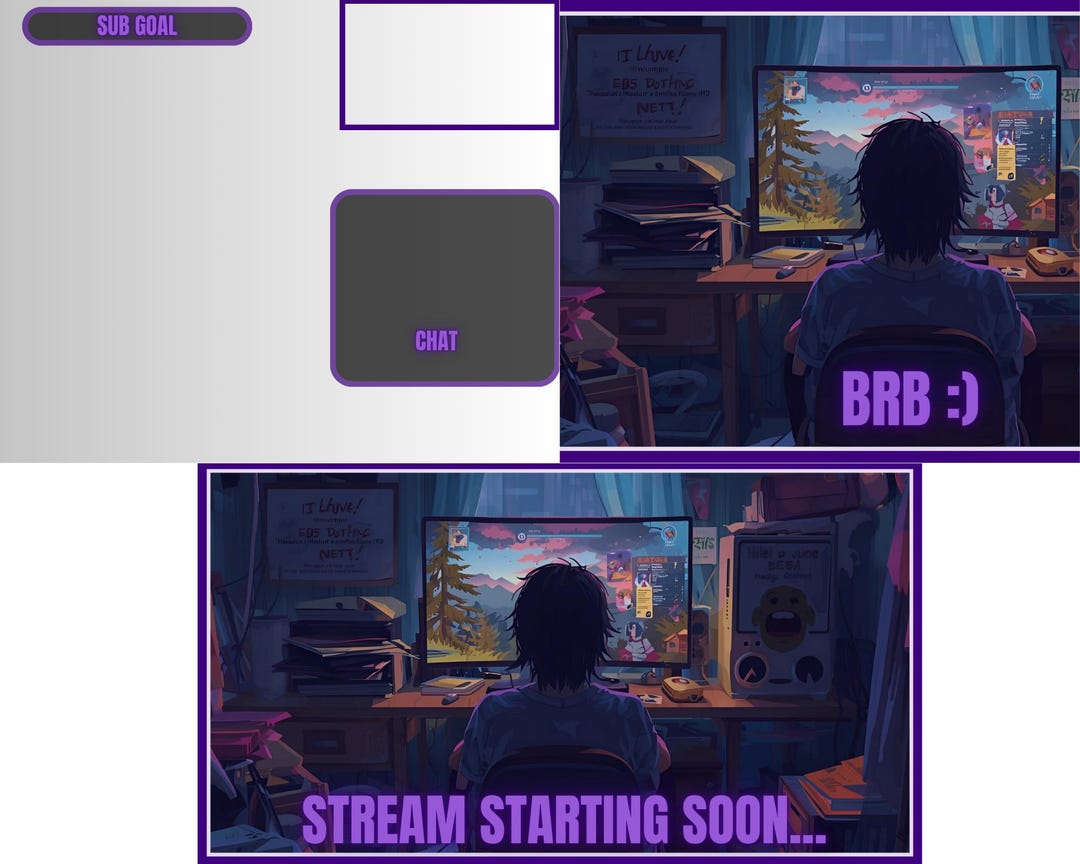 Streamer Overlay Pack – 4 Color Variants, Webcam Frame, BRB, Starting ...