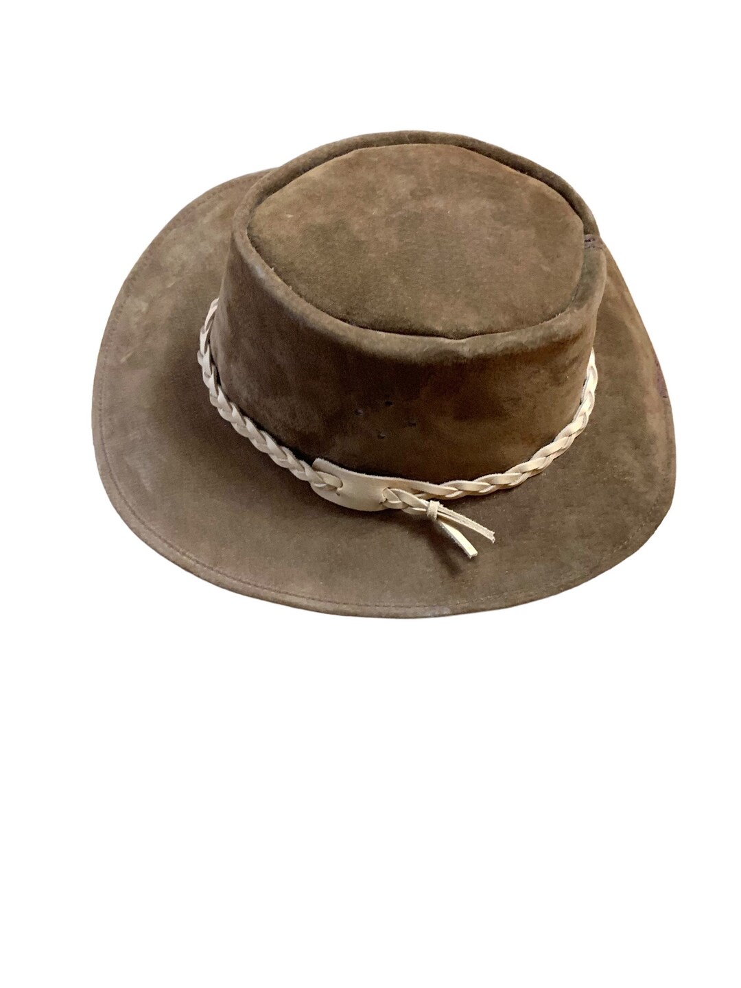 Blanctete Large Men's Tan Real Leather Hat Australian Western Outback ...