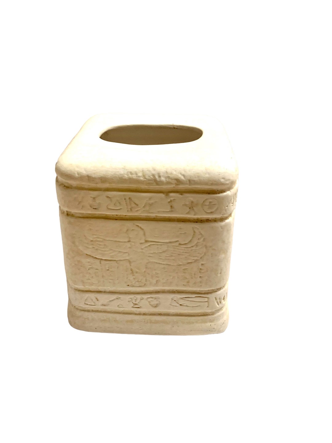 Egyptian Style Square Tissue Box Cover Cream Decorative Lime Stone Look ...