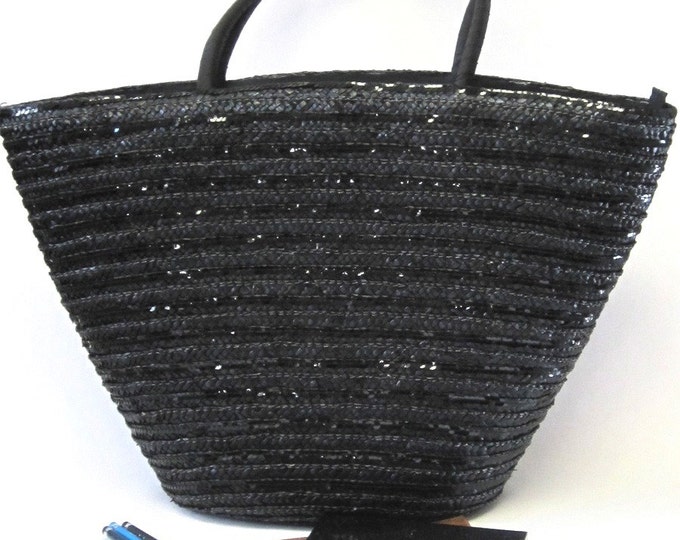 Vintage Enormous Black Straw Tote Beach Bag Cappelli Purse - Etsy