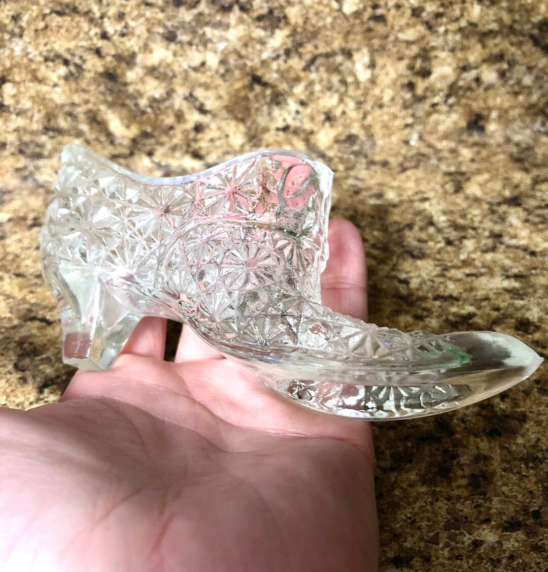 Fenton Daisy Button Clear Glass Slipper - Etsy