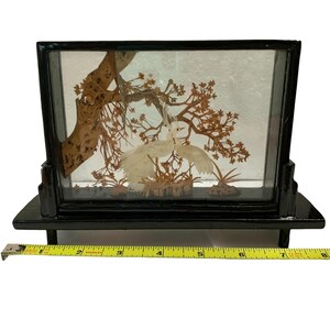 Chinese Cork Diorama and Table Screen White Peacock Mating Pair Vintage ...