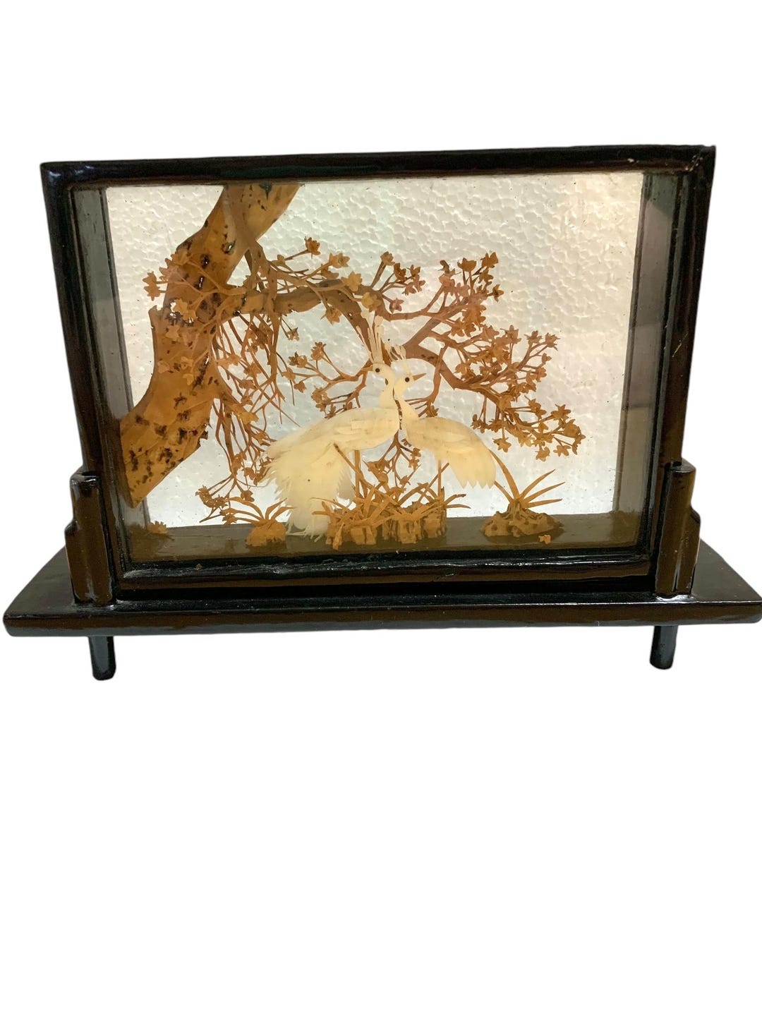 Chinese Hand Carved Cork Diorama White Peacock Mating Pair Cintage - Etsy