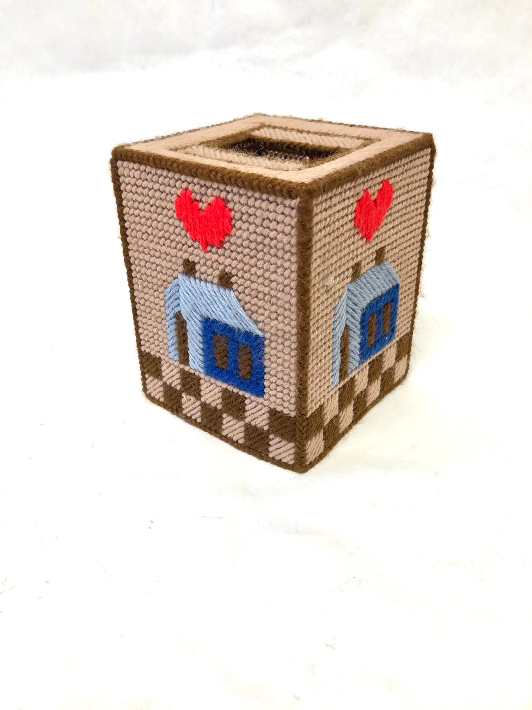 Square Tissue Box Cover Handmade Needlepoint Country House Vintage ...