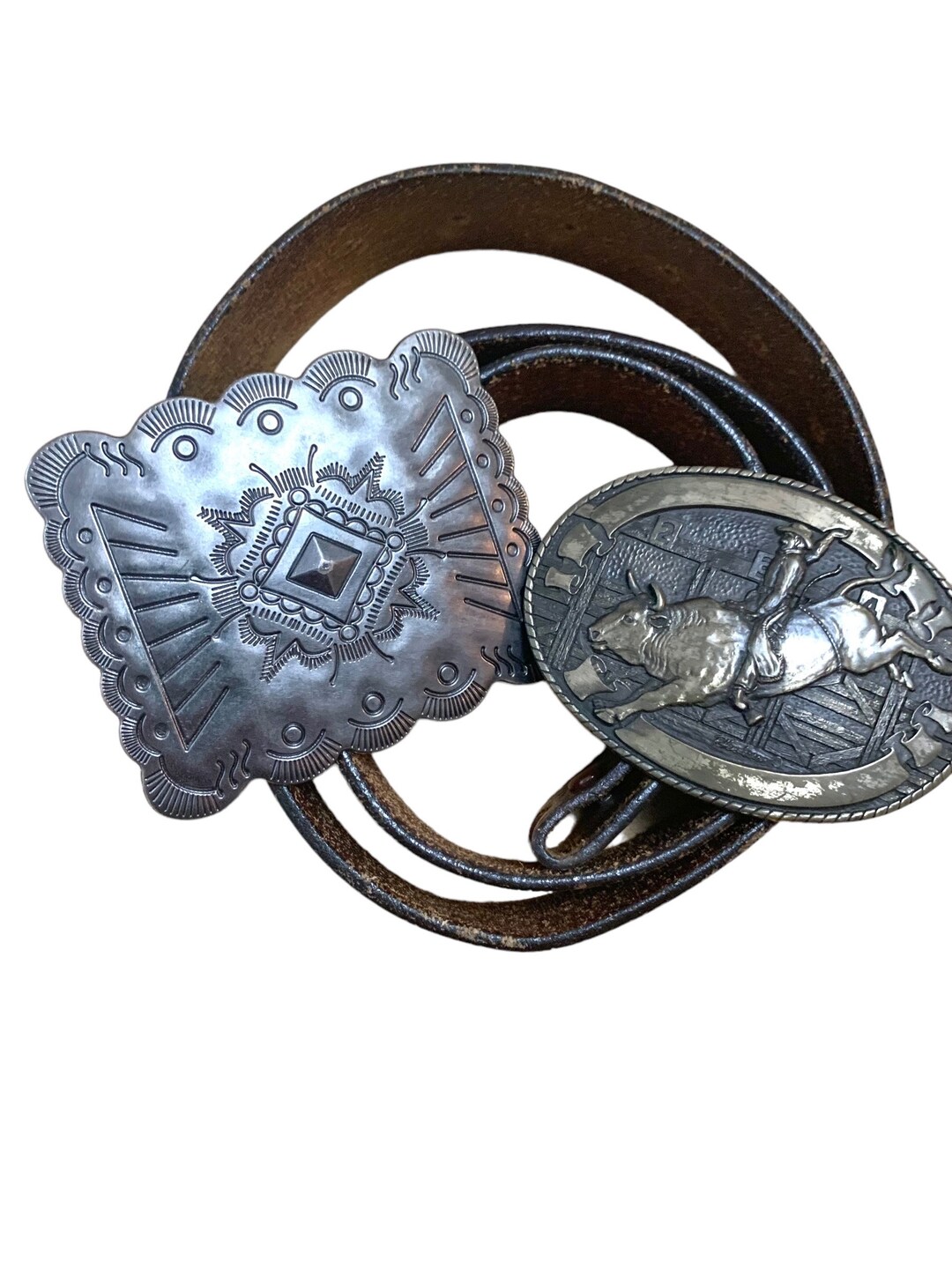 Western Belt Brown Tooled Leather Sz Large Vintage With 2 ...