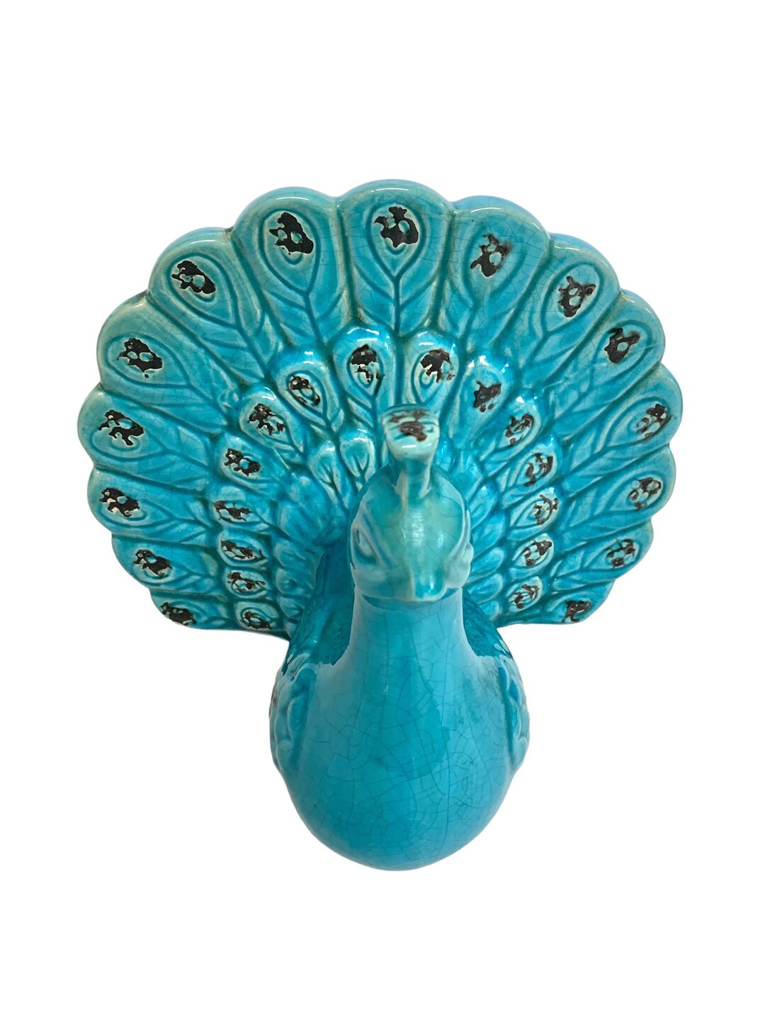 Large Majolica Pottery Peacock Figurine Turquoise Blue Circa 1940's - Etsy