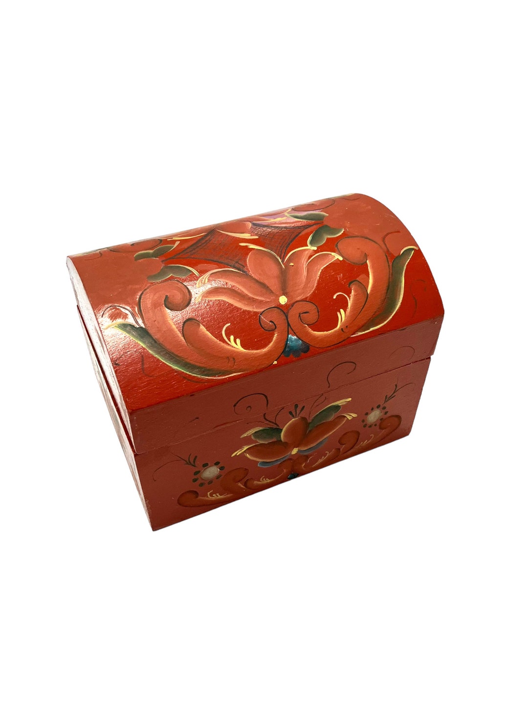 Vintage Tole Hand Painted Keepsake Box Domed Box Small Wood Chest - Etsy