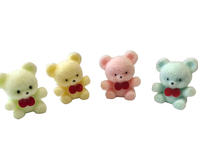 4 Miniature Flocked Teddy Bears for Jewelry Making and Crafts 26mm ...