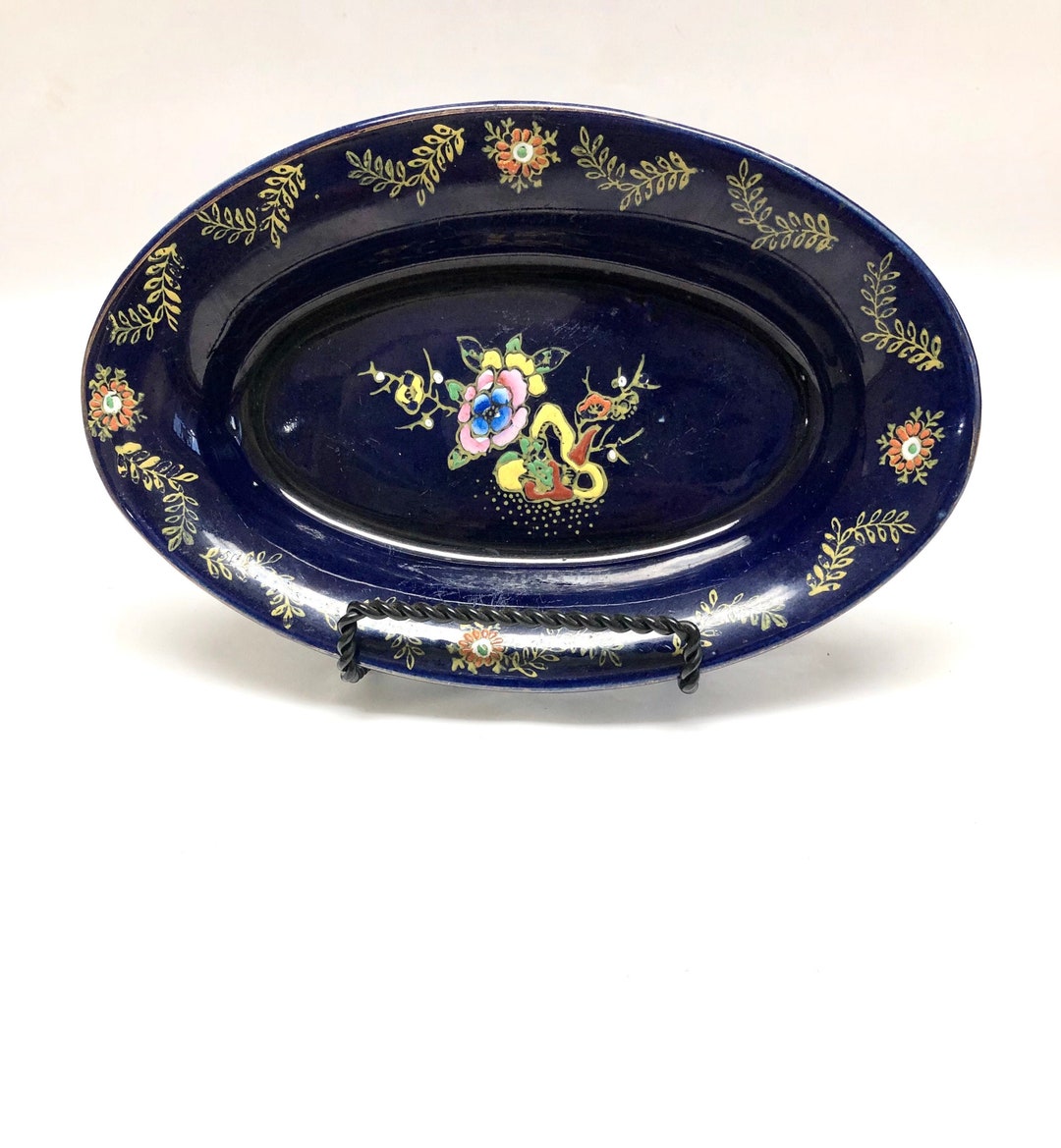 Cobalt Blue Japanese Dish Oval Hand Painted Bowl - Etsy