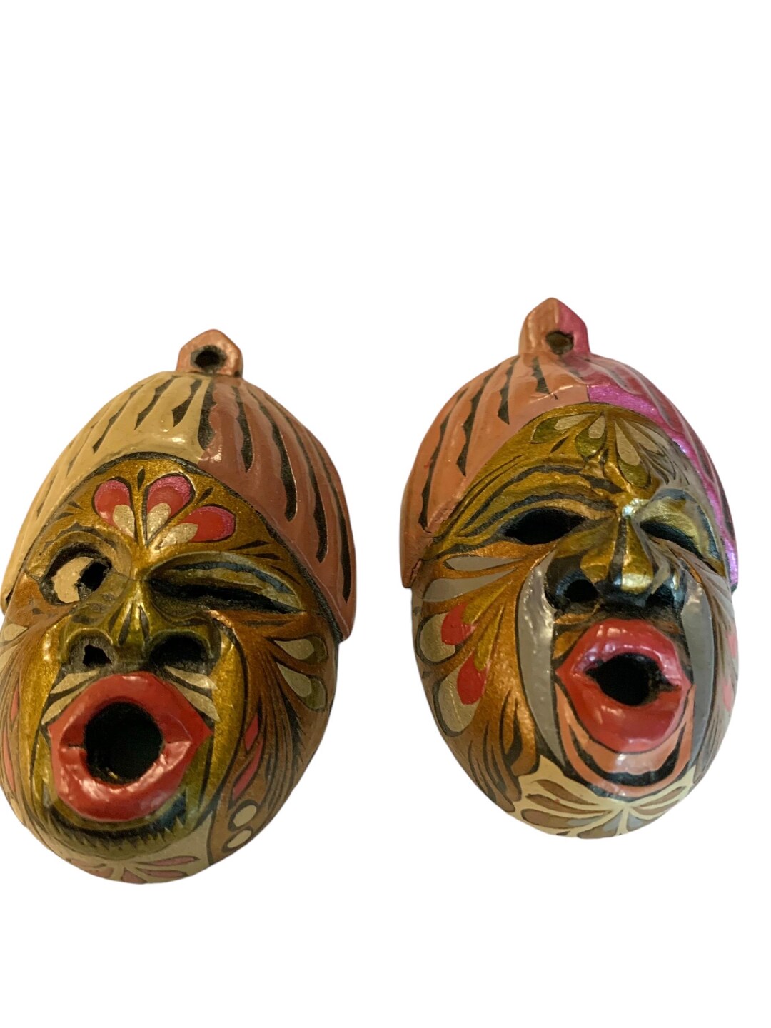 2 Miniature Masks Hand Carved Wood Balinese Guardian - Etsy