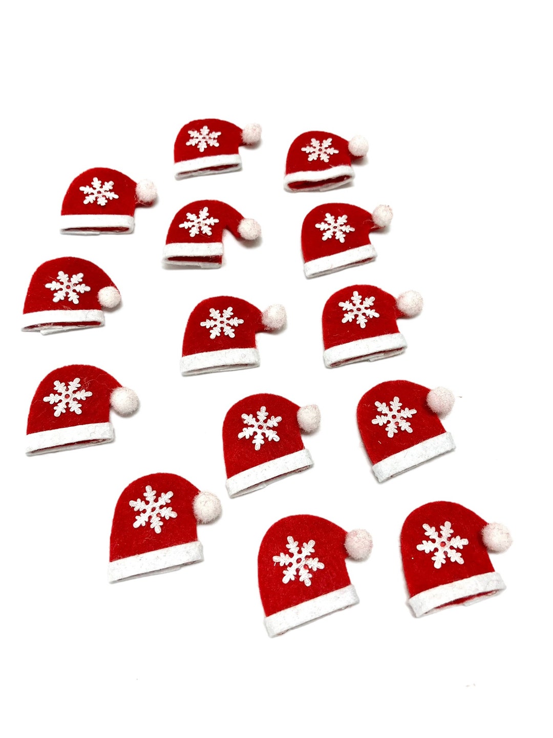 Lot of 14 Miniature Santa Hat Felt Sticker Stick on Craft Supplies Doll ...
