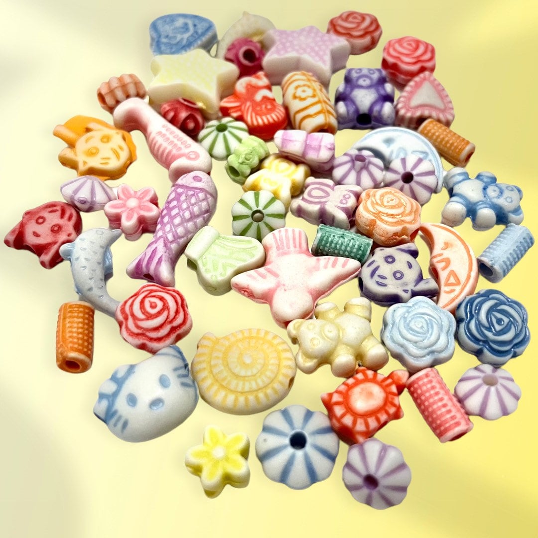 Pastel Acrylic Beads Assorted Shapes and Colors 50 Count Kawaii Craft ...
