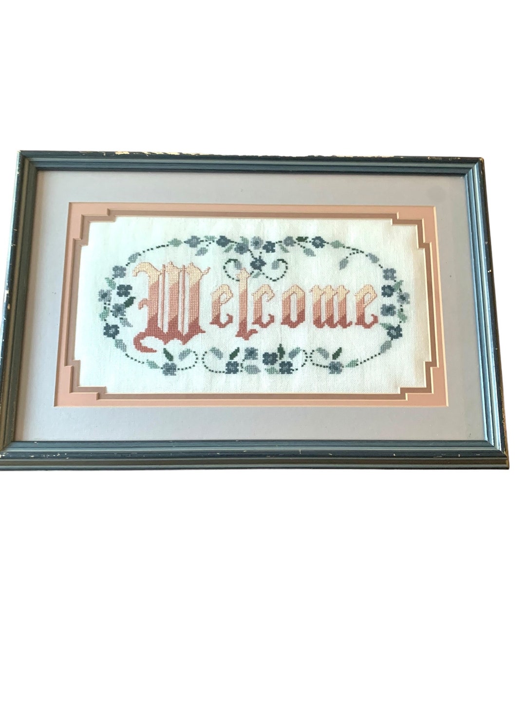 Vintage Anne Powell Heirloom Stitchery Design Welcome Framed and Matted ...