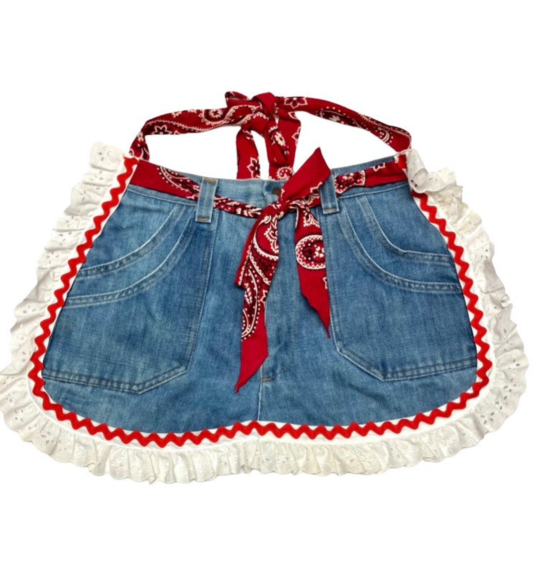 Vintage Denim Apron Upcycled Blue Jean Apron Rockabilly Pin up - Etsy