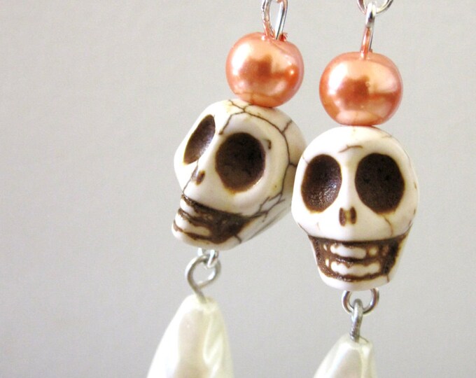 Day of the Dead Zombie Sugar Skulls & Vintage Pearls Dangle - Etsy