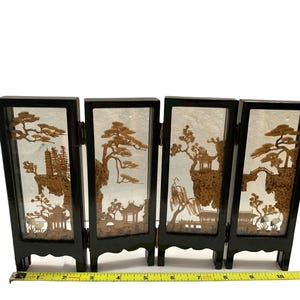 Chinese Cork Diorama and Table Screen White Peacock Mating Pair Vintage ...