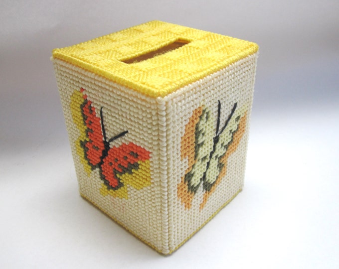 Butterfly Tissue Box Cover Orange Yellow Plastic Canvas Embroidered ...