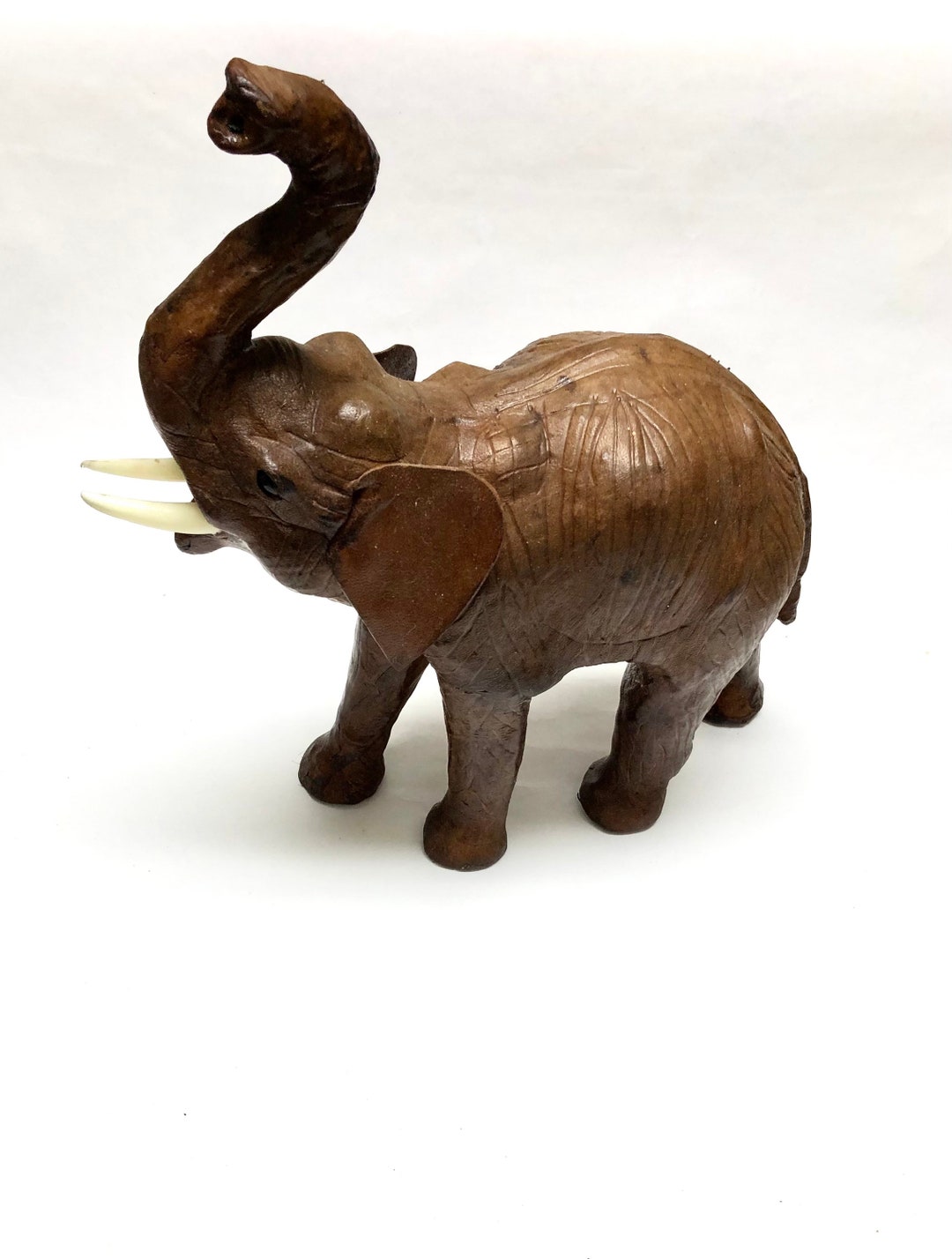 Large Leather Elephant Figurine Elephant Statue Trunk up Good Fortune ...