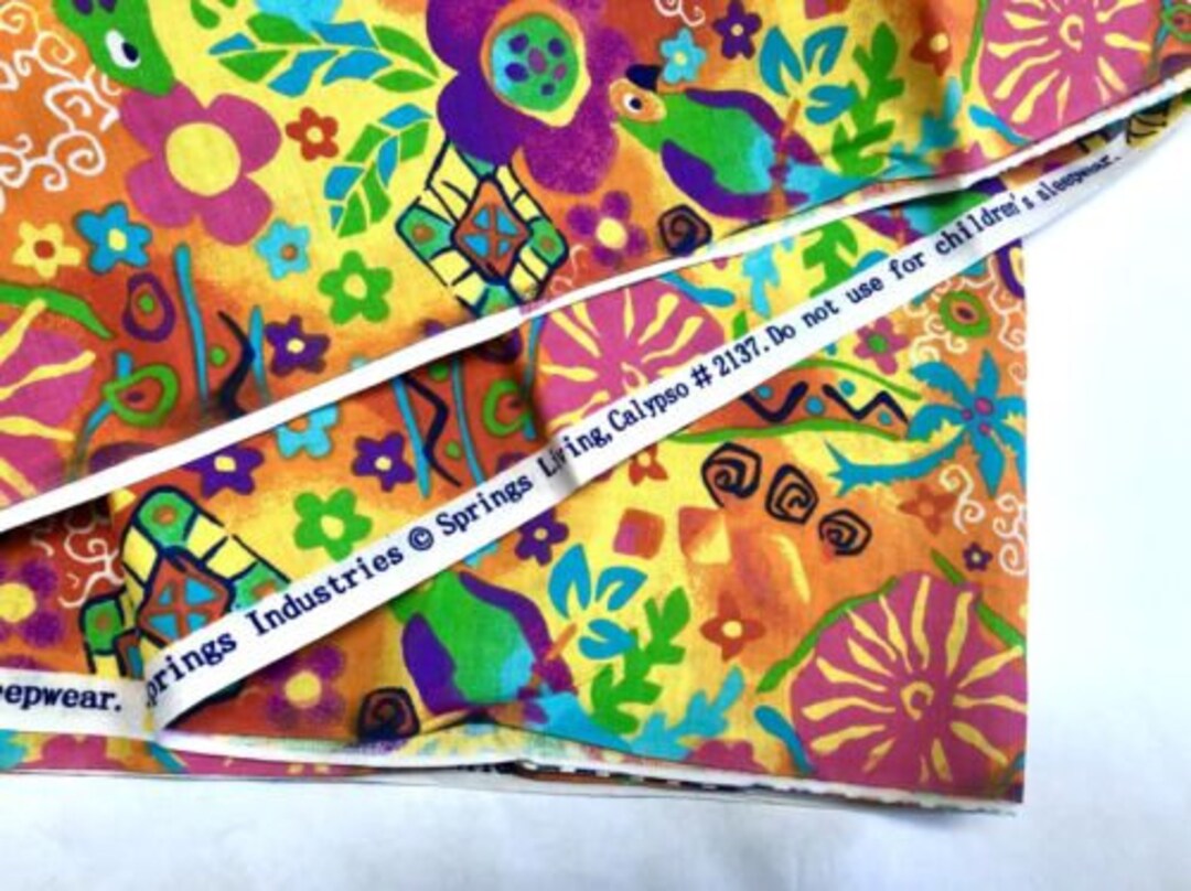 60s Mod Style Retro Calypso Fabric Blue Pink Yellow Tropical 3 Yds ...