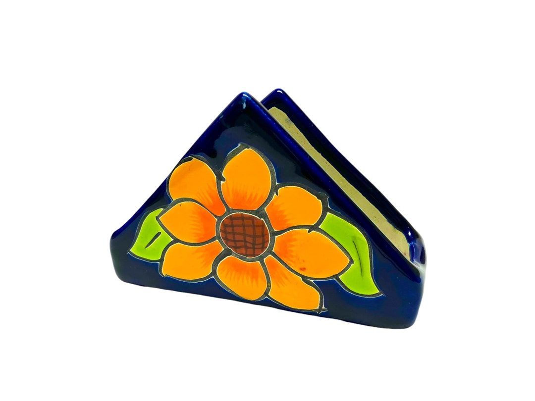 Talavera Pottery Sunflower Napkin Holder Letter Blue Mexican Art - Etsy