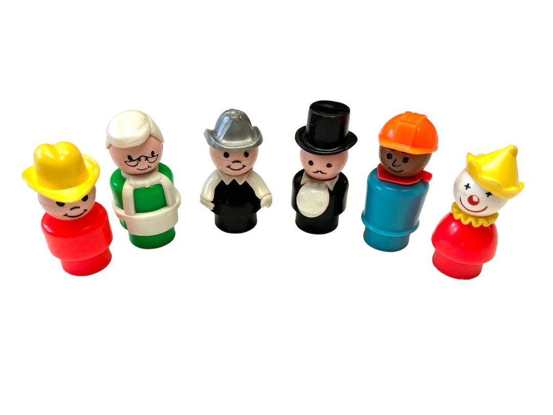 Vintage Little People Set of 6 Unique Figures Clown Construction Worker ...