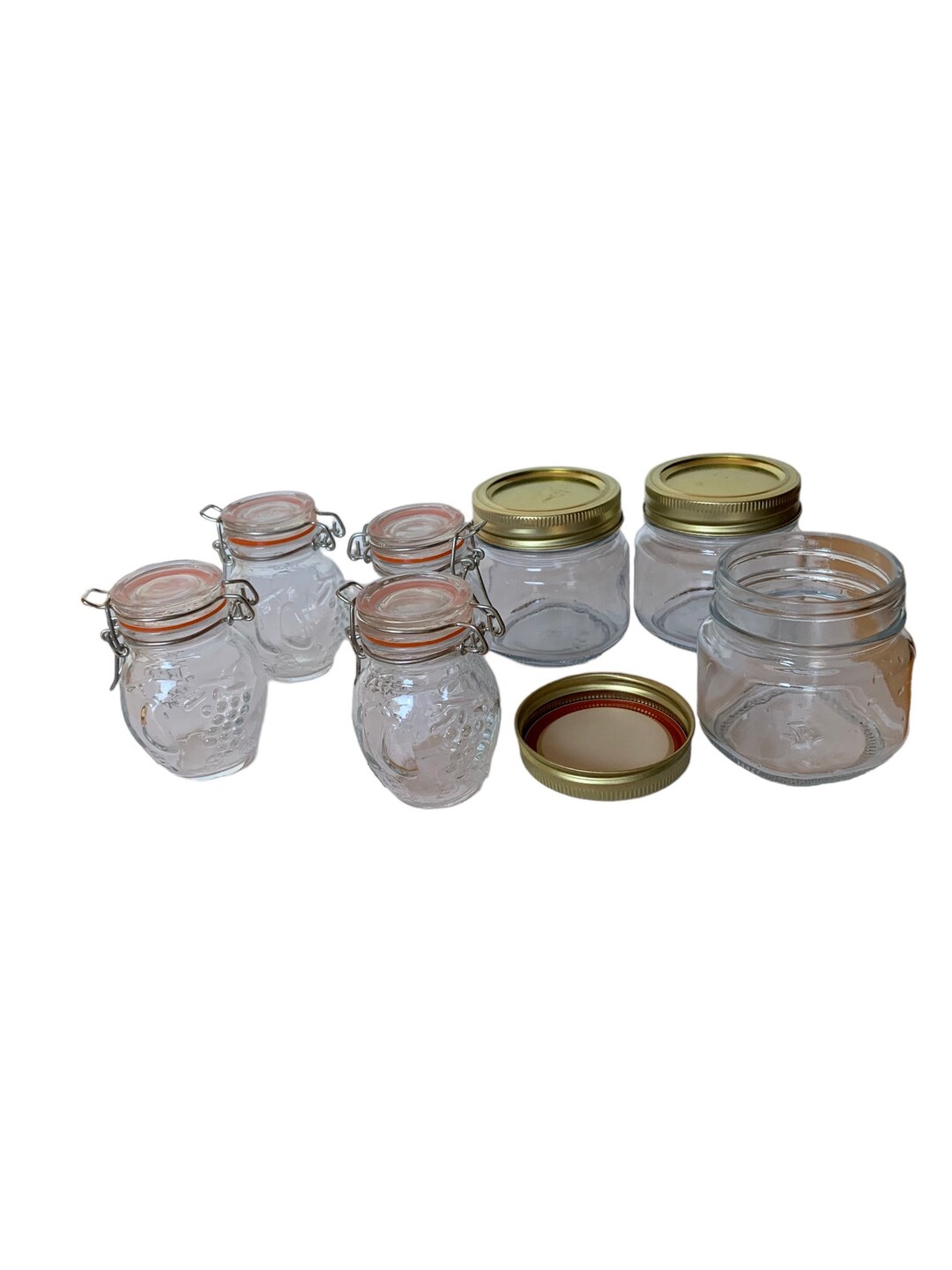 7 Canning Jars Crafts Glass 4oz and 1 Cup Screw Top and Bail Wire Swing ...