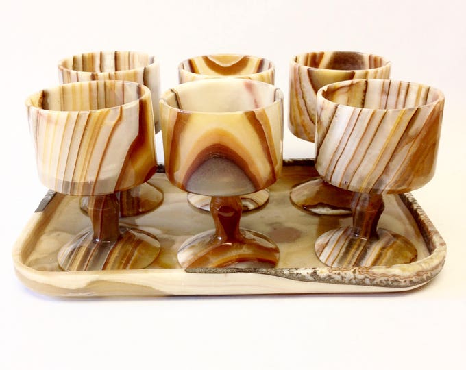 Stone Goblets Serving Tray Set Agate Onyx Drink Cups Glasses - Etsy