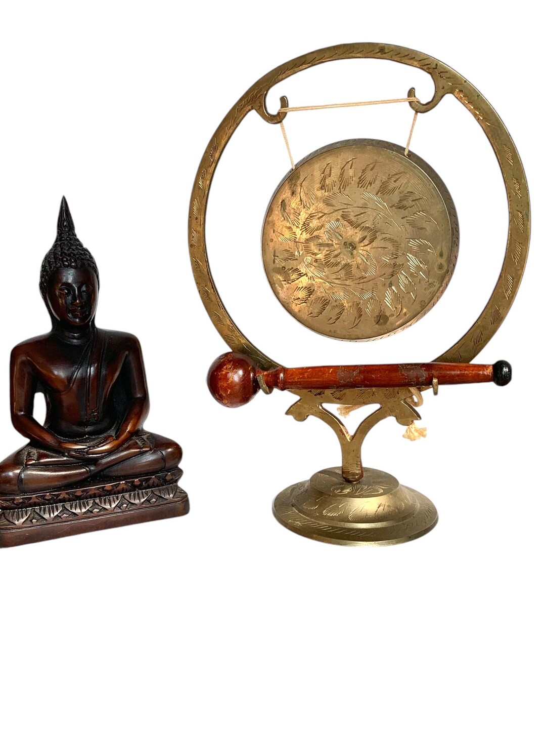 Vintage Meditation Gong Table Top Gong and Shakyamuni Buddha Engraved ...