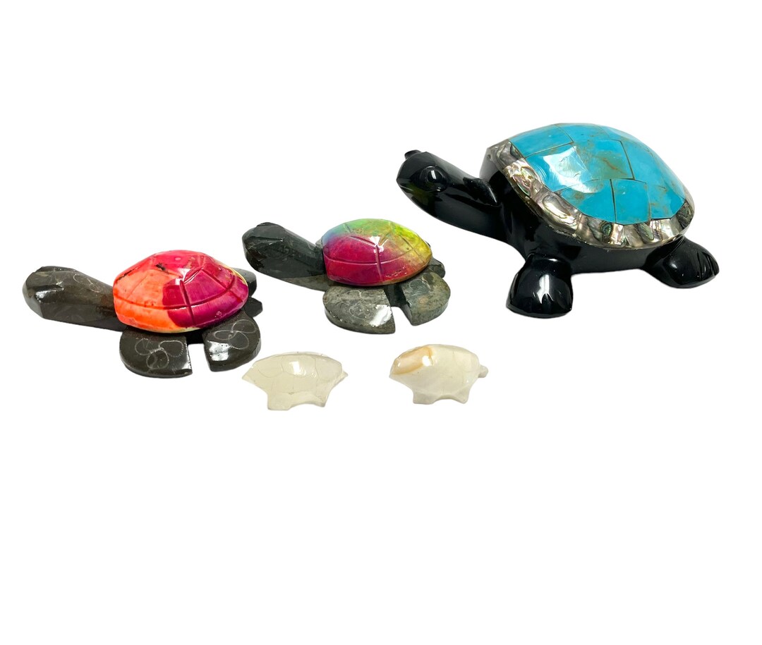 Turtle Figurine Stone Turtle Collection 5 Carved Turtles - Etsy