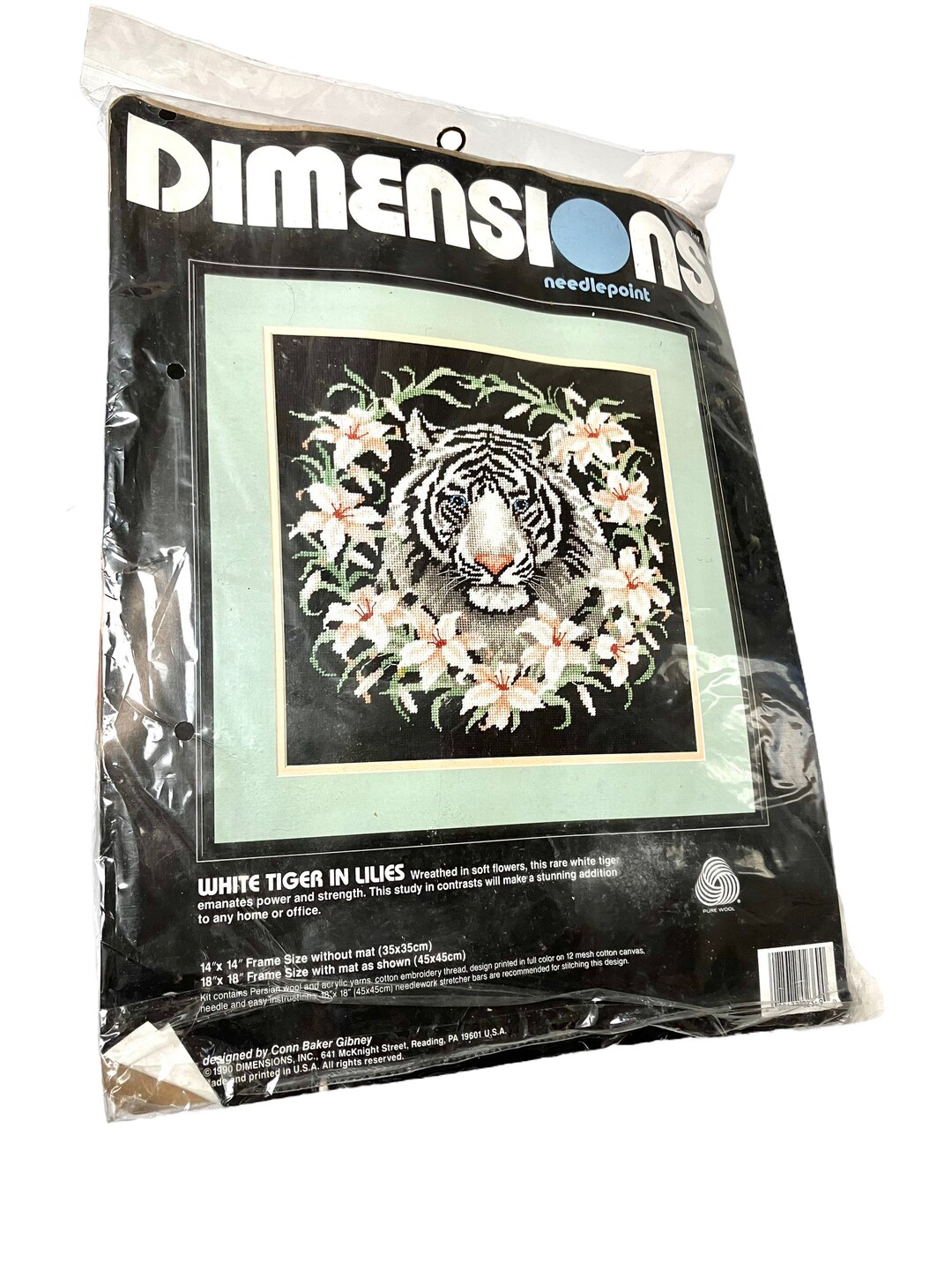 Vintage Embroidery Dimensions Needlepoint Kit White Tiger in Lilies ...