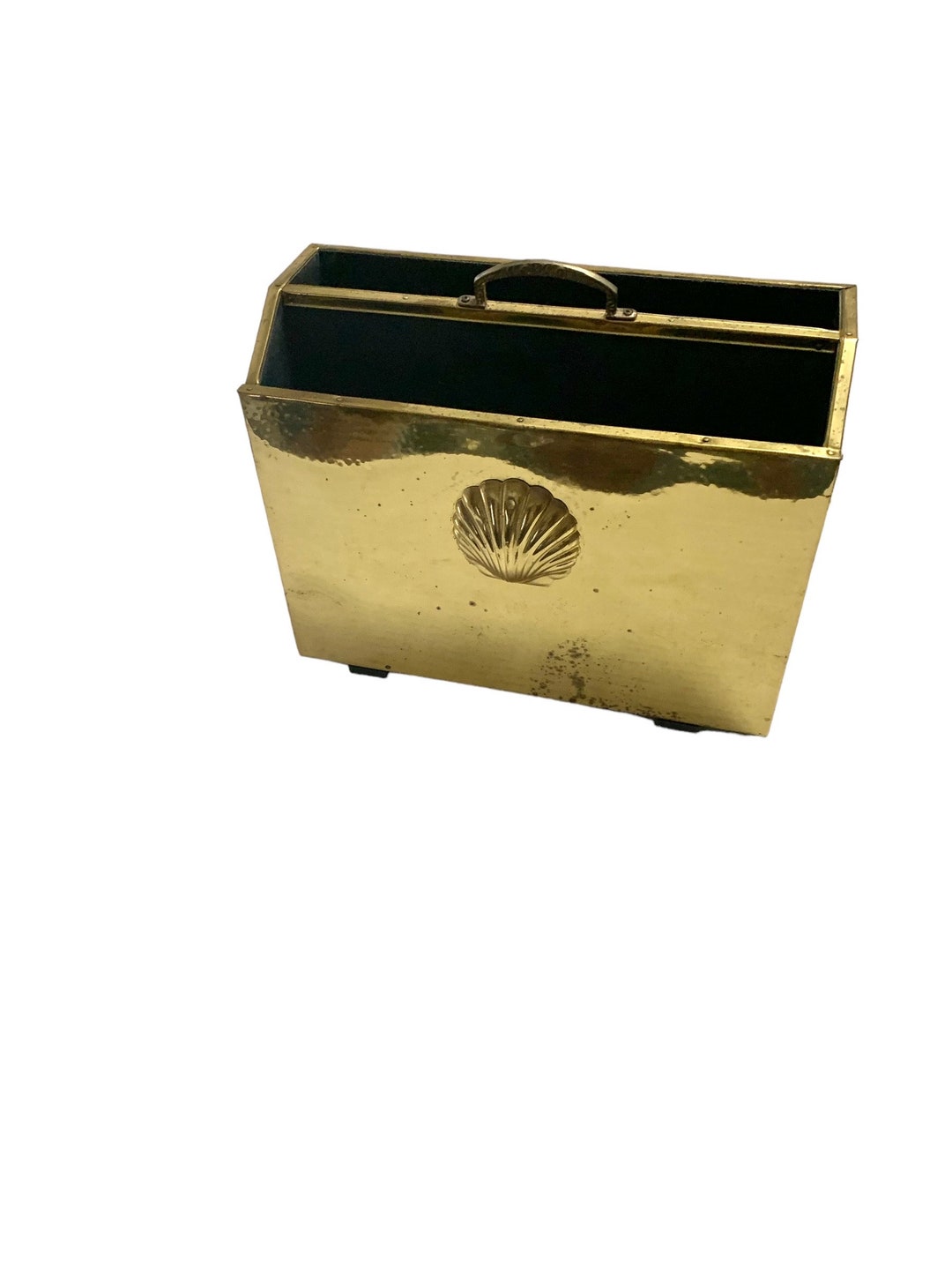Vintage Hammered Brass Magazine Rack Holder With Shell on Front MCM - Etsy