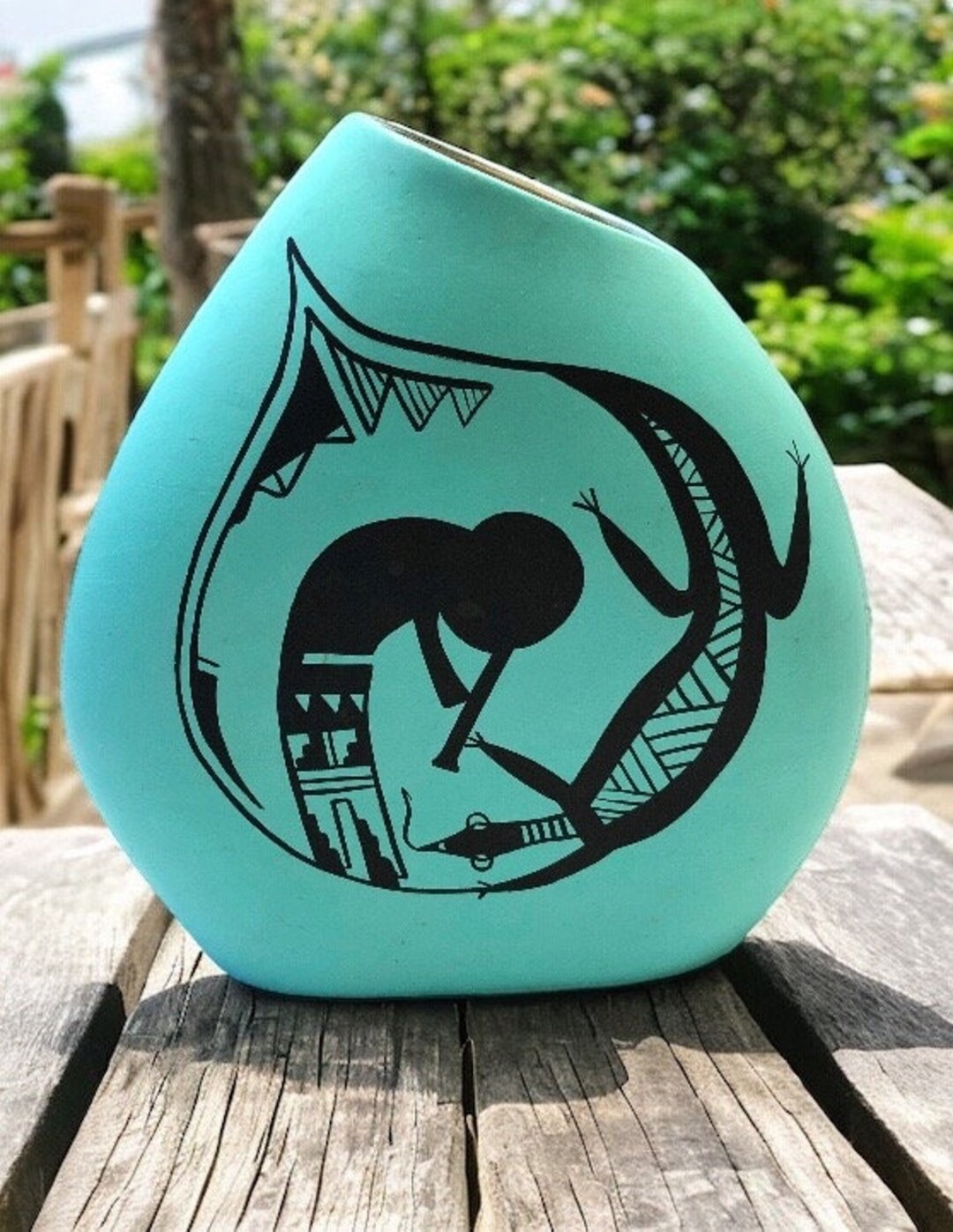 Native American Vase Style Pottery Large Flat Vase Kokopelli Lizard ...
