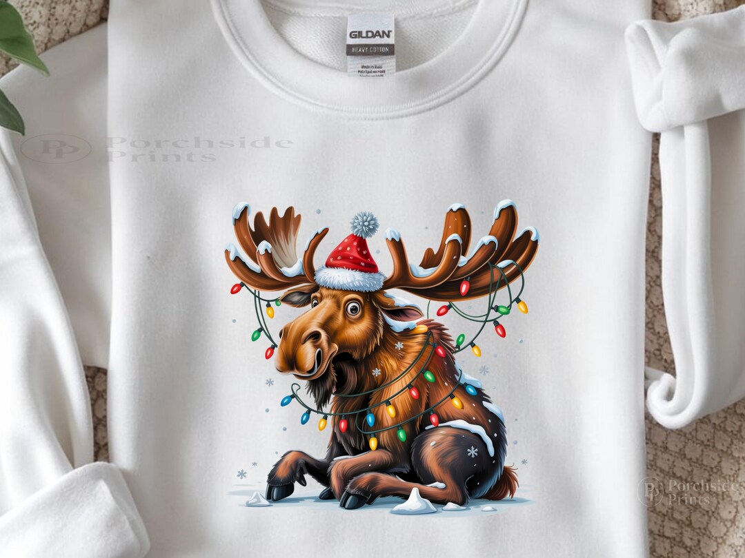 Cozy Moose With Christmas Lights Sweatshirt - Etsy