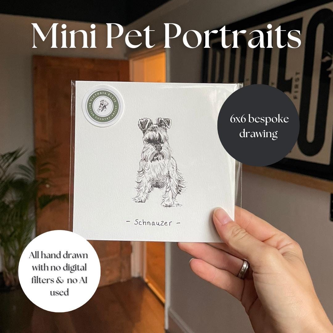 Bespoke Personalised MINI Pet Portrait Hand Drawn in Fine Liners ...
