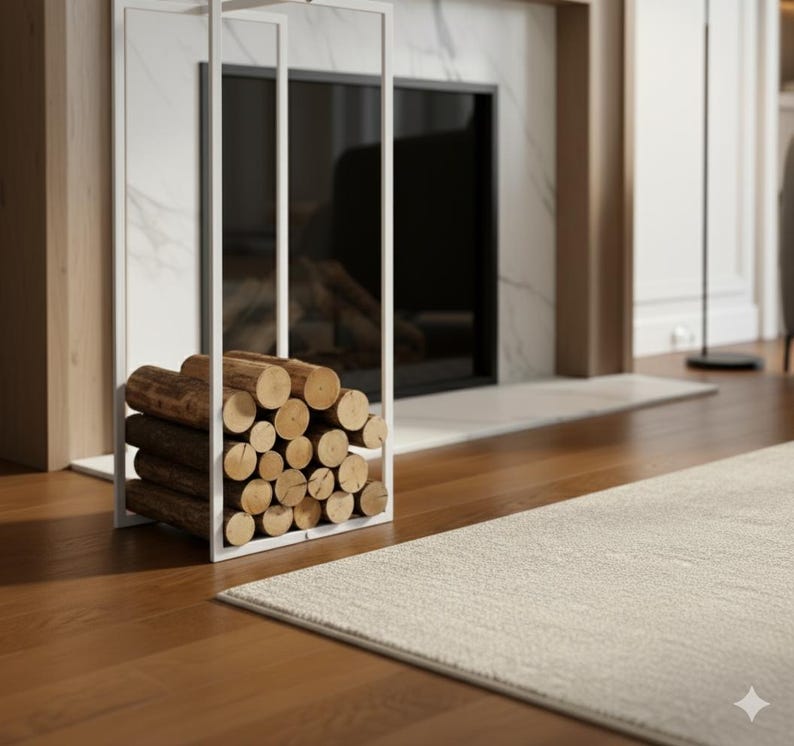 Minimalist Vertical Firewood Log Rack | Black Steel | Indoor & Outdoor ...