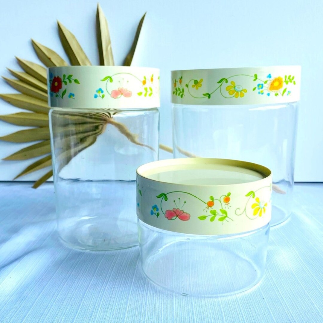 Pyrex Canister Set Meadow Wildflower Glass Jars, Vintage 1970s Kitchen ...