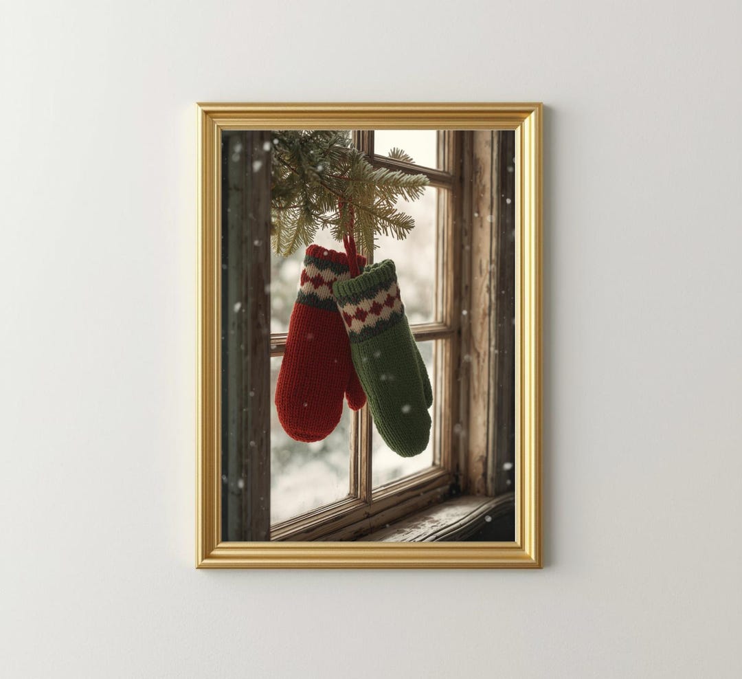 Vintage Christmas Mittens Printable Wall Art | Rustic Winter Window ...