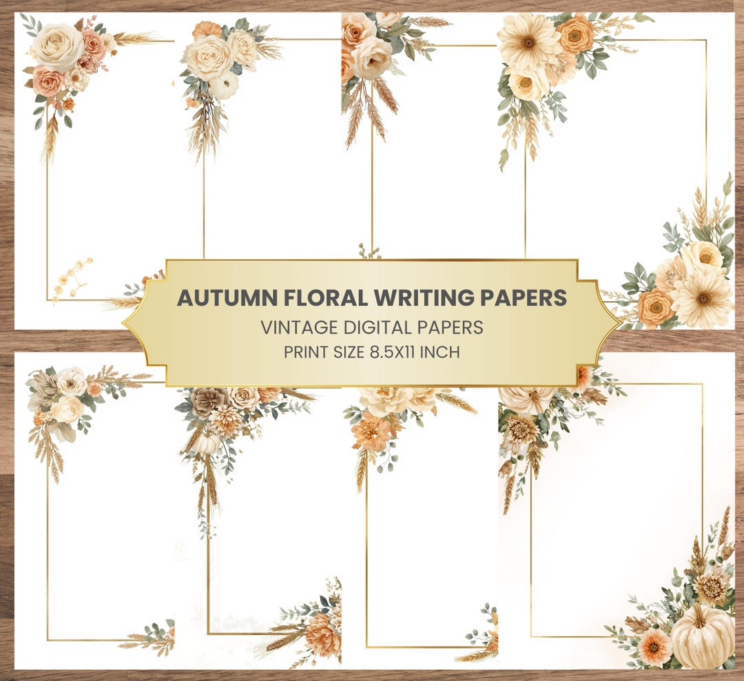 Thanksgiving Writing Paper | Autumn Floral Digital Papers | Fall Letter ...