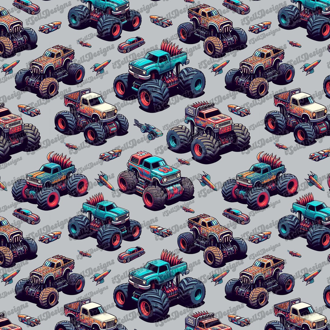 Monster Truck Seamless Pattern, Monster Trucks Design, Custom Seamless ...