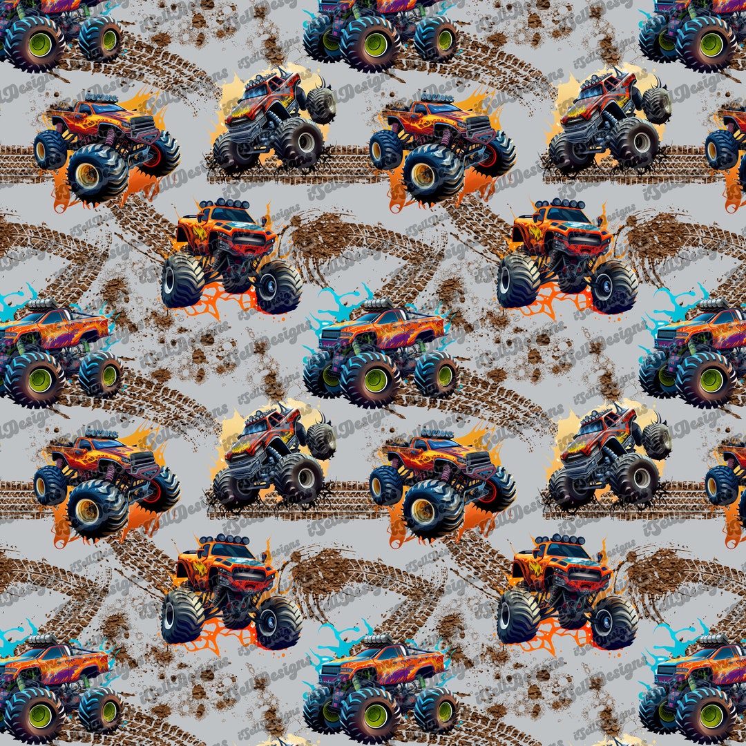 Monster Truck Seamless Pattern, Monster Trucks Design, Custom Seamless ...