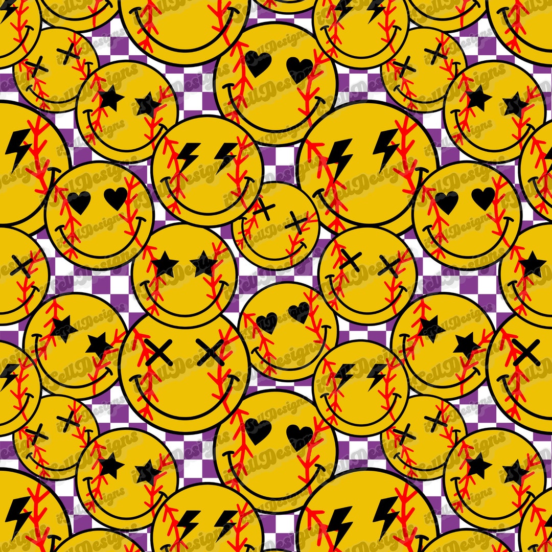 Softball Smiley Faces Seamless Pattern (digital Download) - Etsy